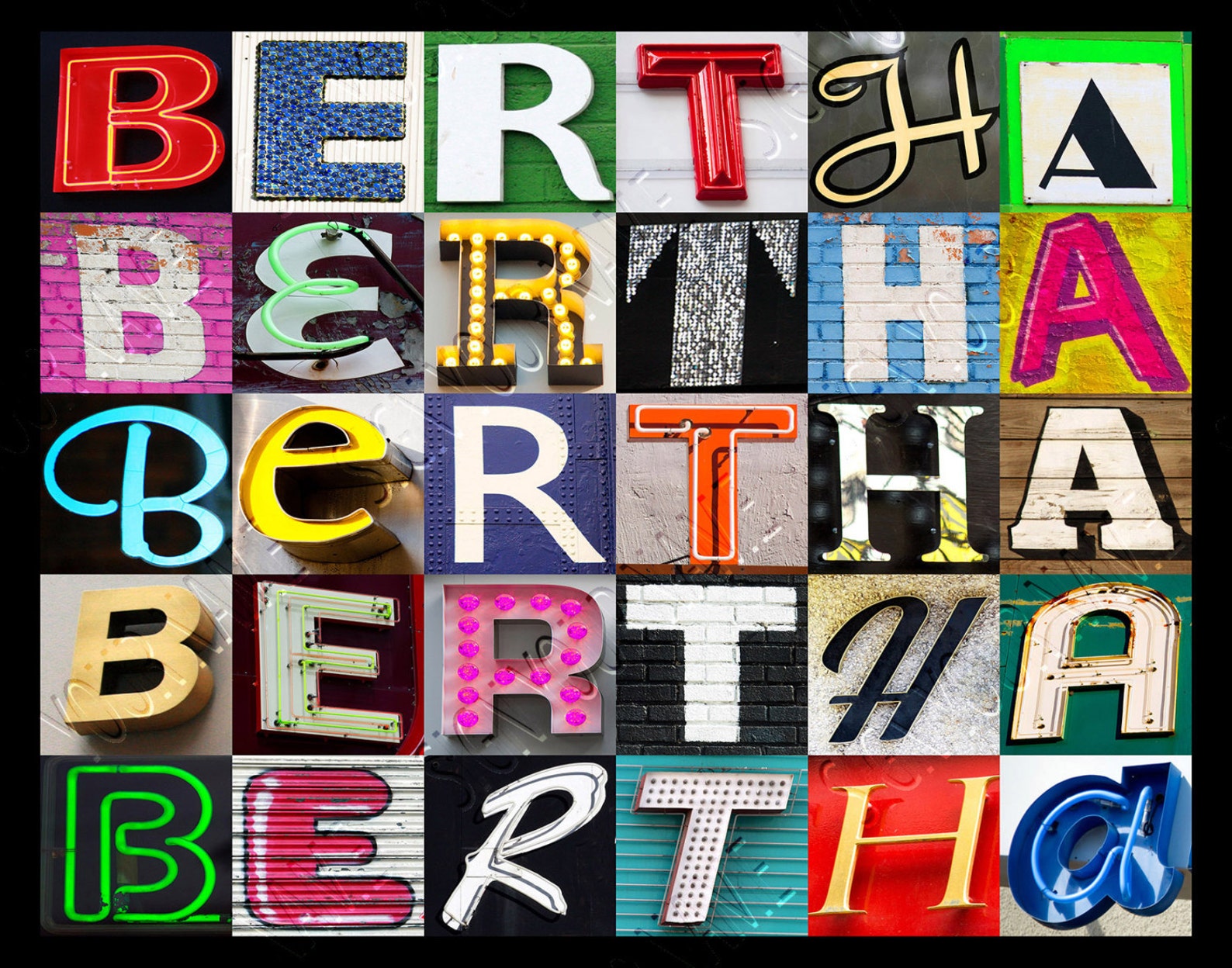 BERTHA Personalized Poster Featuring Photos of Sign Letters; Typography ...
