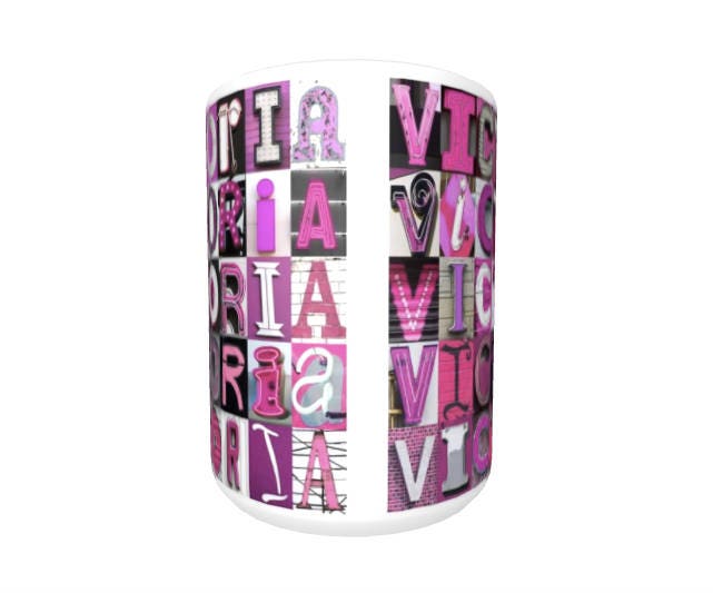 Personalized Coffee Mug Featuring the Name VICTORIA in PINK Sign Letter ...