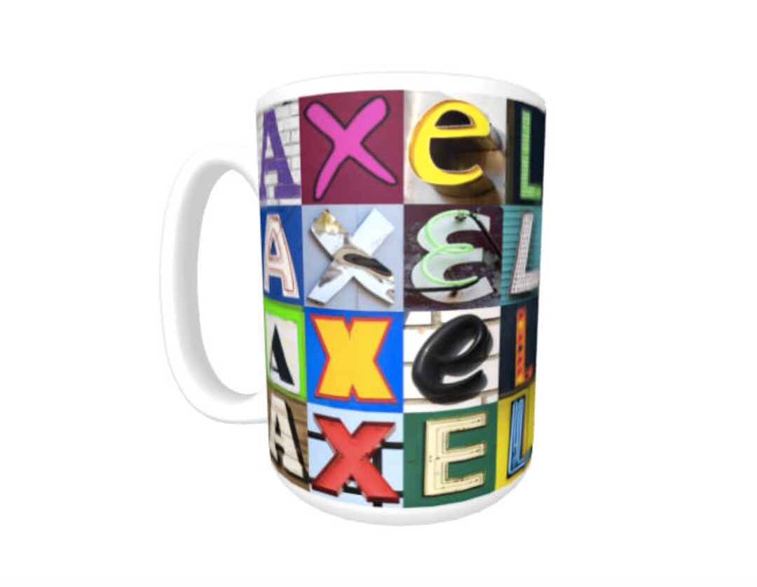Personalized Coffee Mug Featuring the Name AXEL in Sign Letter Photos ...