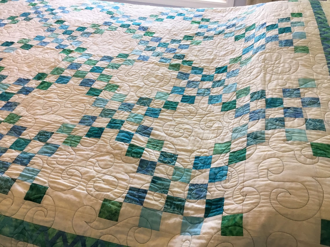 Handmade Patchwork Irish Chain Quilt Blue and White | Handmade Irish ...