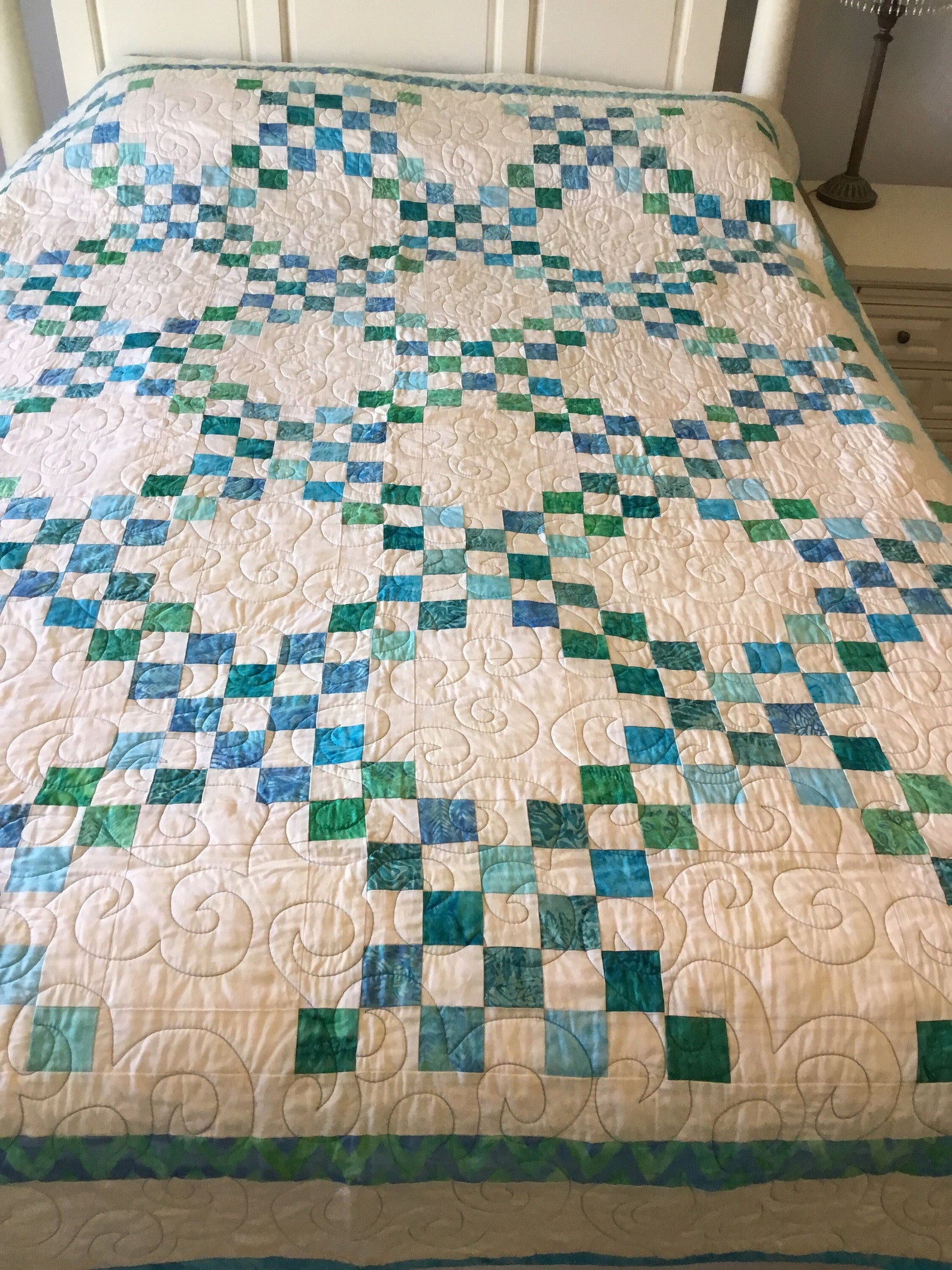 Handmade Patchwork Irish Chain Quilt Blue and White | Handmade Irish ...