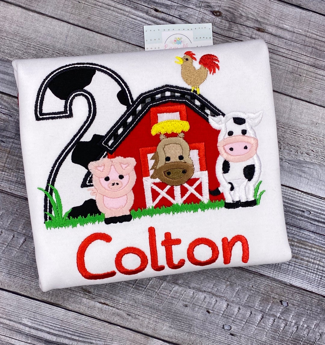 Barnyard 2nd Birthday Shirt, Embroidered, Personalized Farm Animals ...
