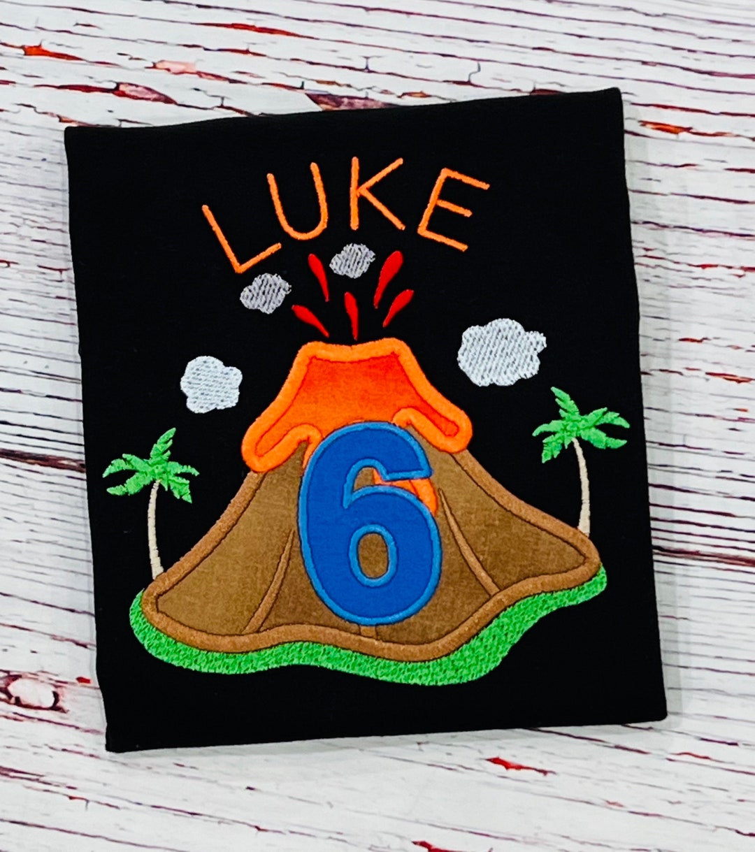 Embroidered Volcano Birthday Party Embroidered Shirt for Boy or Girl Co ...