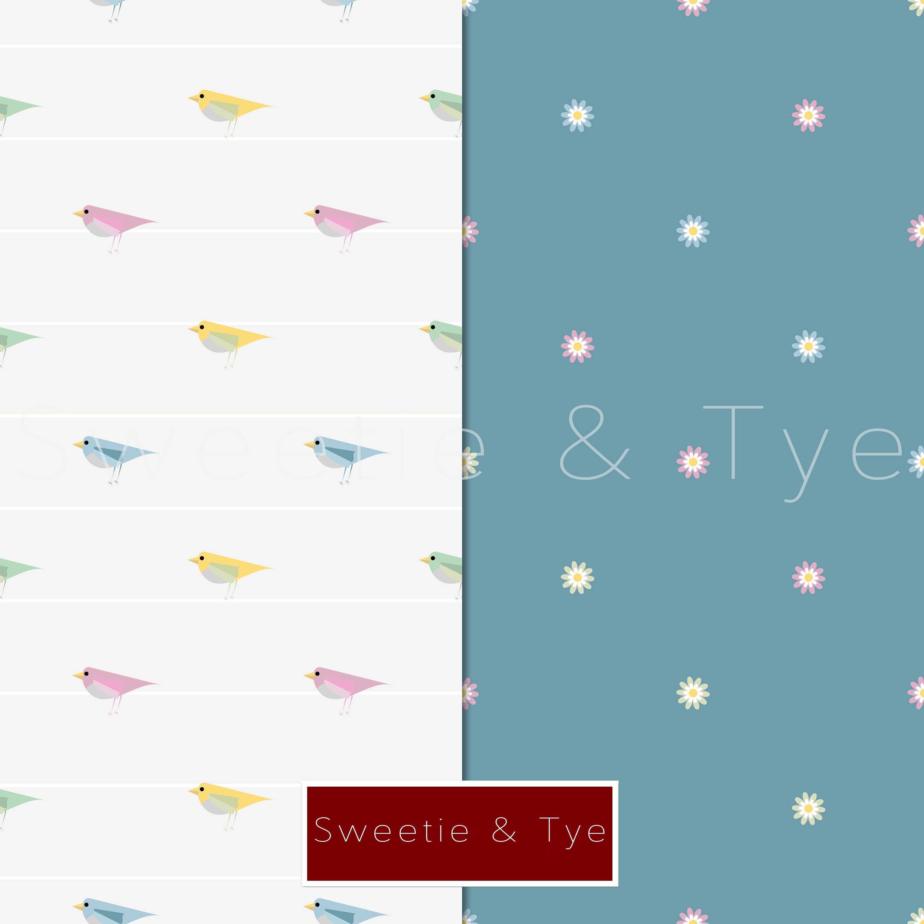 Spring Sprung Birds Digital Paper : 30cm X 30cm 11.8 X 11.8 10 Seamless ...