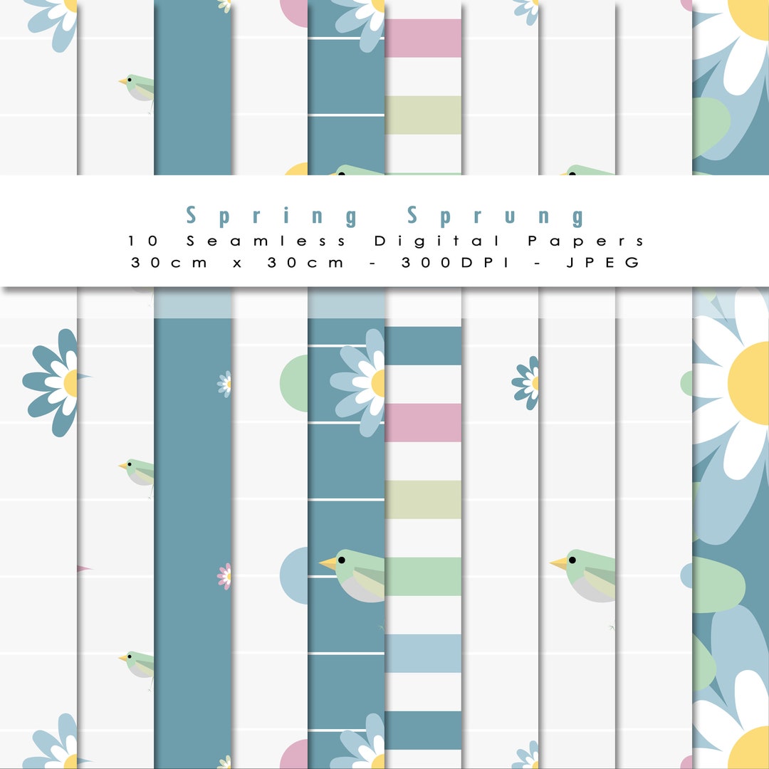 Spring Sprung Birds Digital Paper : 30cm X 30cm 11.8 X 11.8 10 Seamless ...