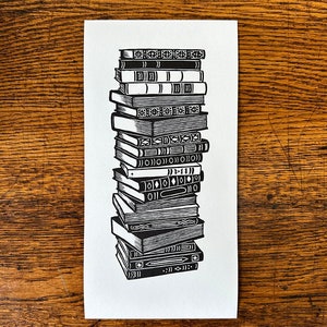 Book Stack PRINT (hand-carved Linoleum Block Limited Edition) - Etsy