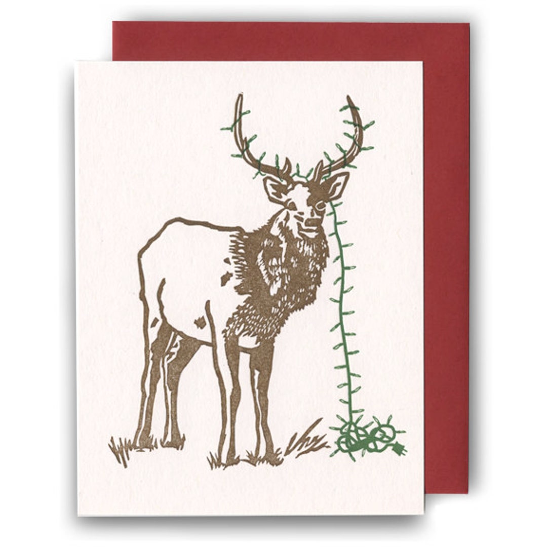 Elk With Lights CARD - Etsy