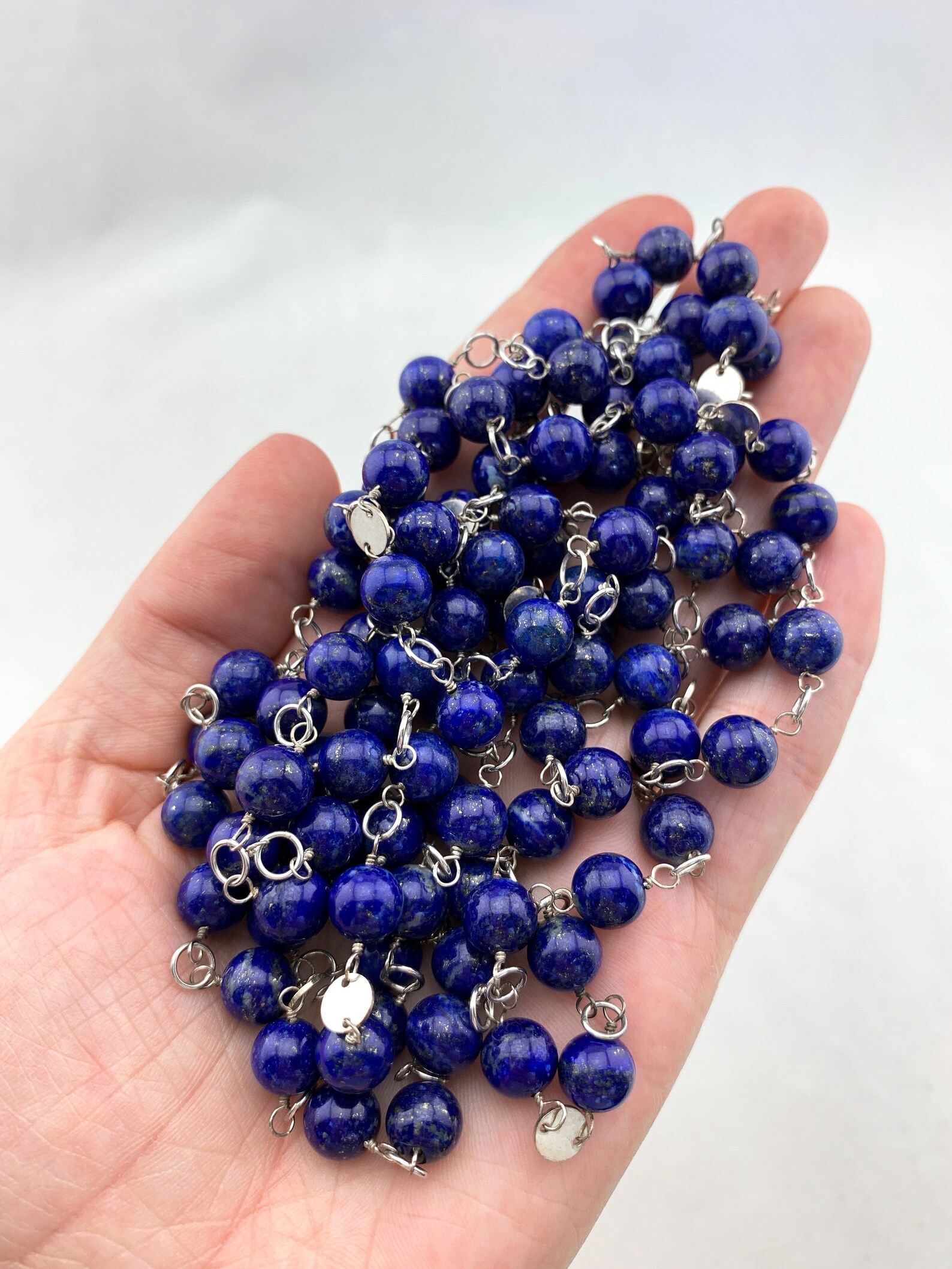 Lapis Lazuli Smooth AAA Natural Genuine Rounds Wrapped W/ 925 Sterling ...