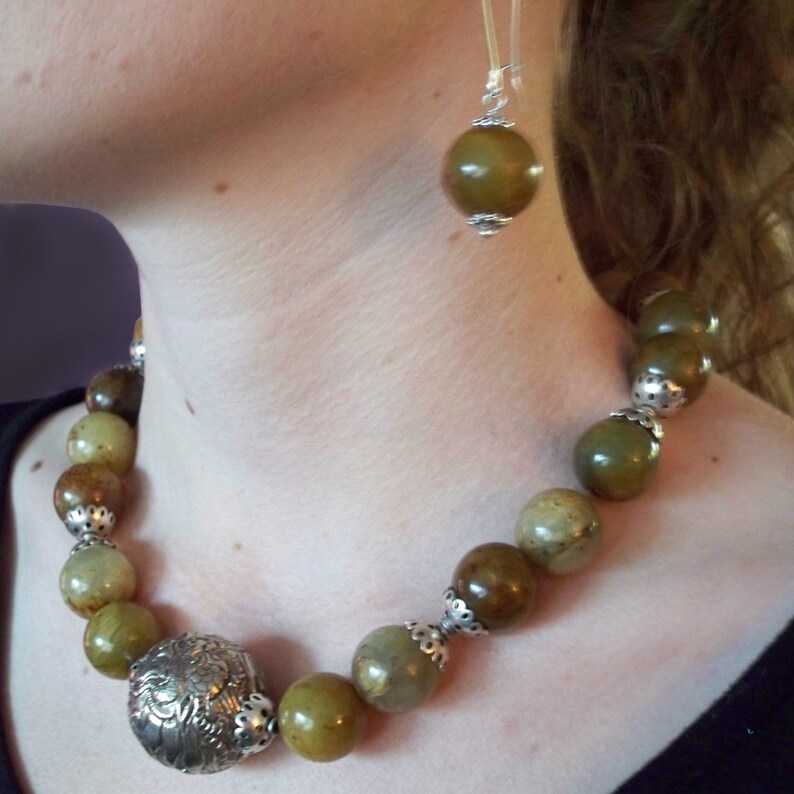 Jade Exotic Madagascar Rounds & 925 Sterling Silver Pendant Necklace ...