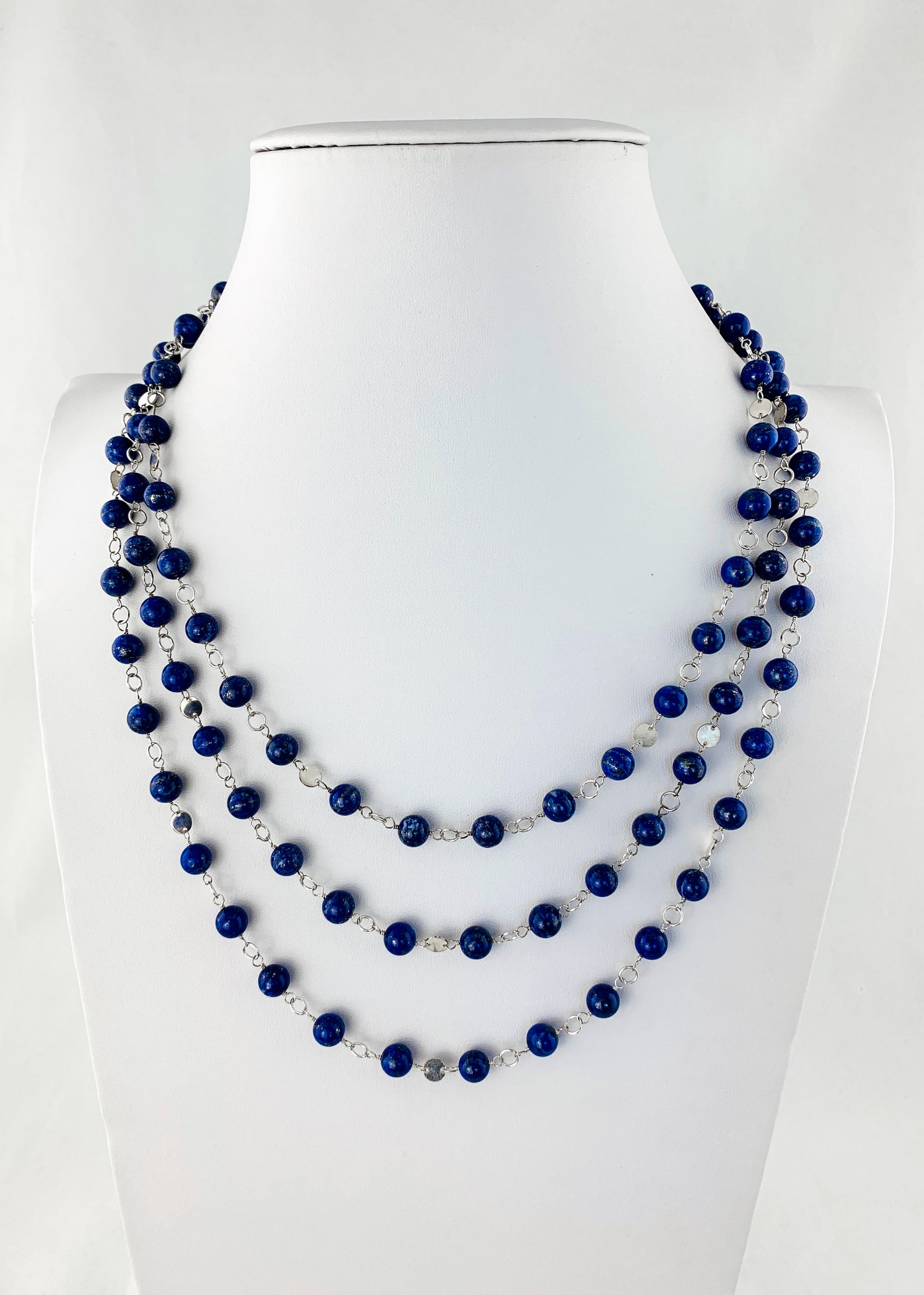 Lapis Lazuli Smooth AAA Natural Genuine Rounds Wrapped W/ 925 Sterling ...