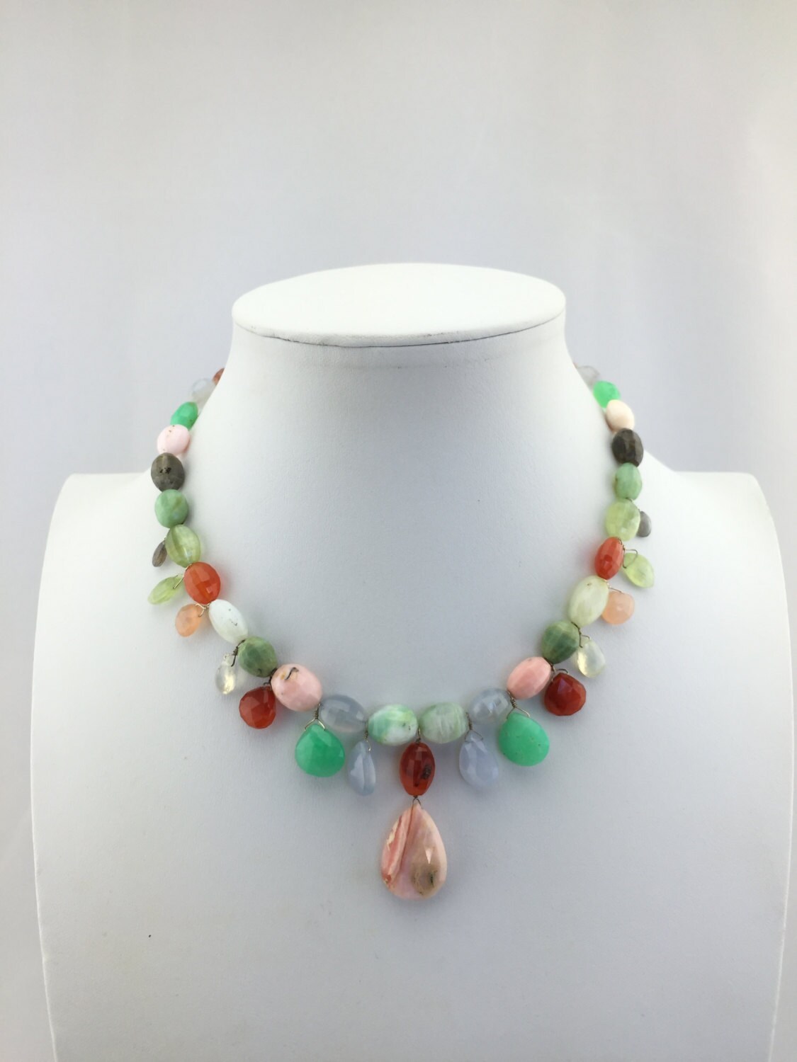 Multi Gemstone Fancy Statement Princess Bib Necklace W/ a Pink - Etsy