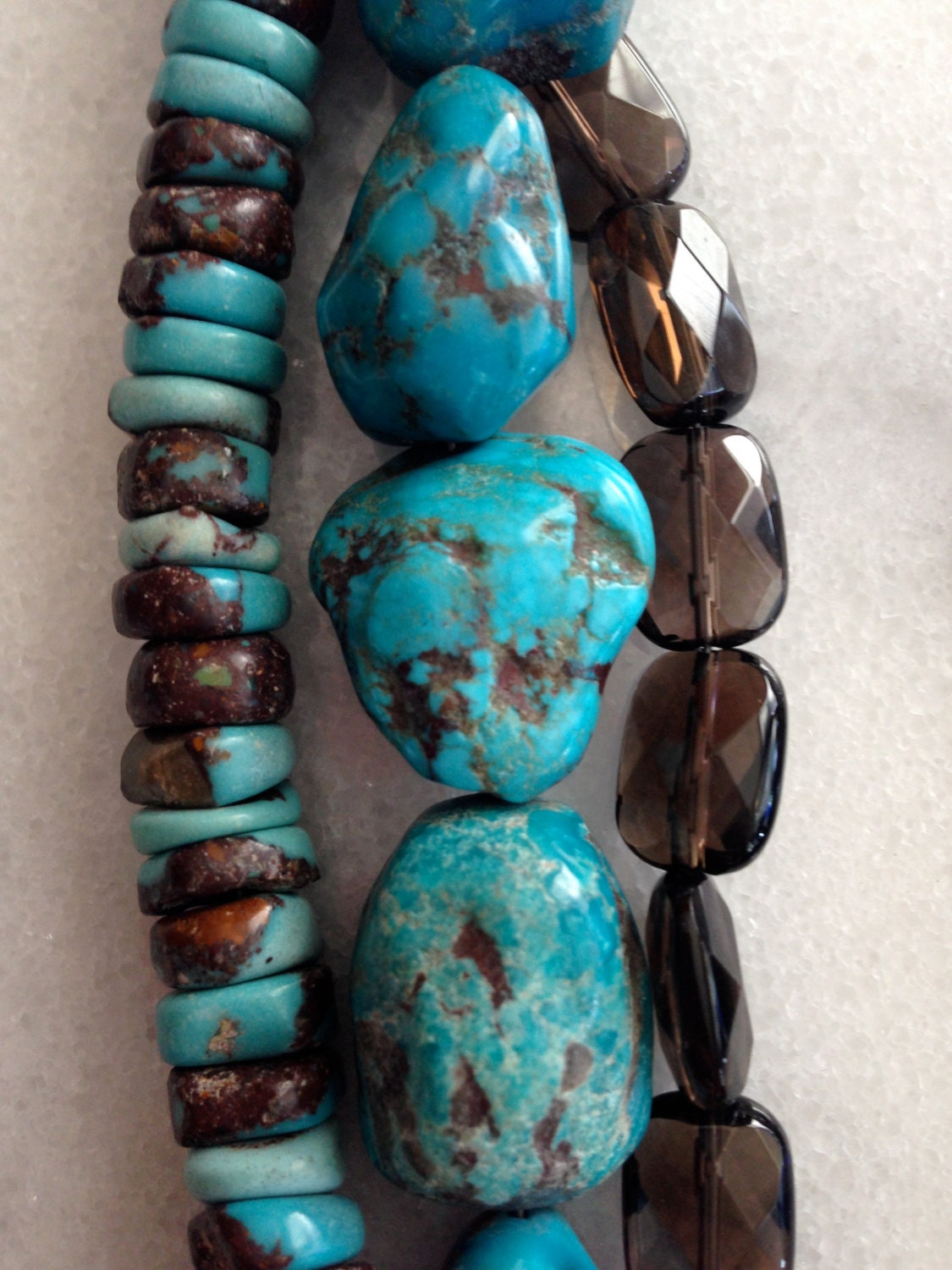 Turquoise AAA Nuggets/discs & Smoky Quartz Rectangles 925 Sterling ...