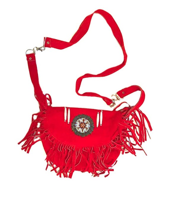 Fringe Leather Bag Native American Seed Bead Turtle B… - Gem