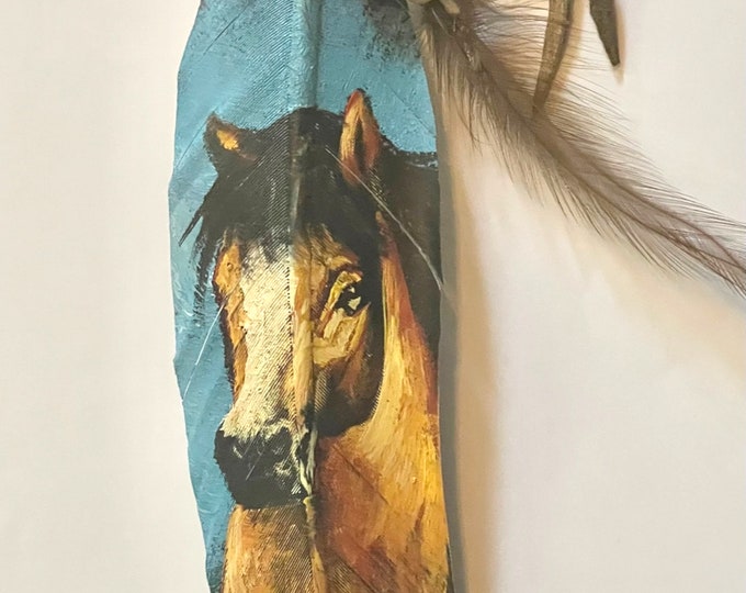 Horse Painting on Large Feather Decorated With Beads Real Feathers by ...