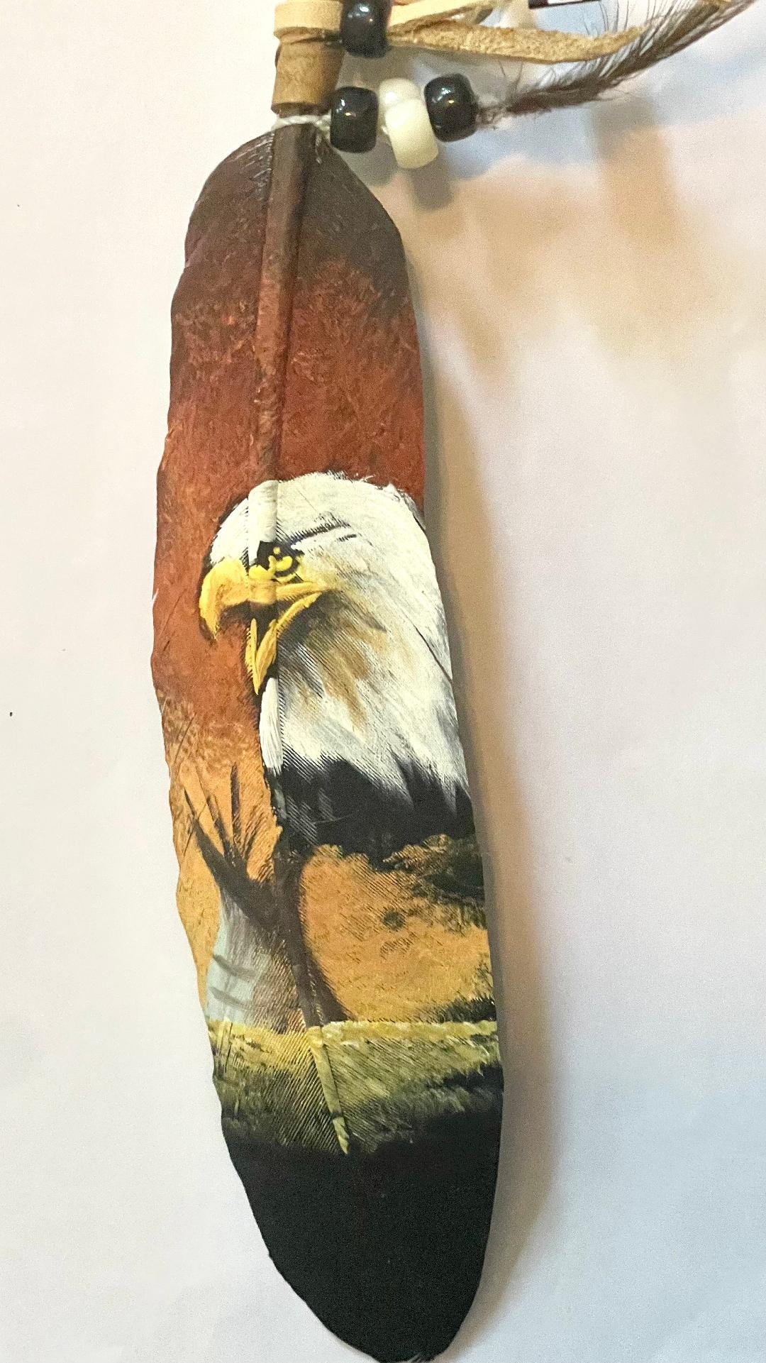 Hand Painted Flaying Eagle on Large Feather Aztec Indian Native ...