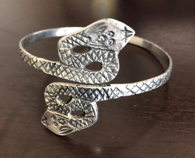 Vintage Snake Arm Band Cuff Bracelet Cobra Face Adjustable Size Metal ...