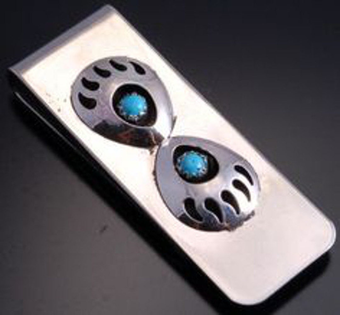 Native American Hand Crafted Money Clip With 2 Sterling Silver Bear ...