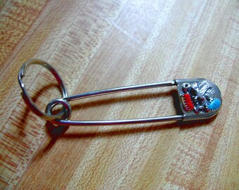 Huge Safety Pin Key Ring Hand Crafted Sterling Silver Big Bear | Etsy