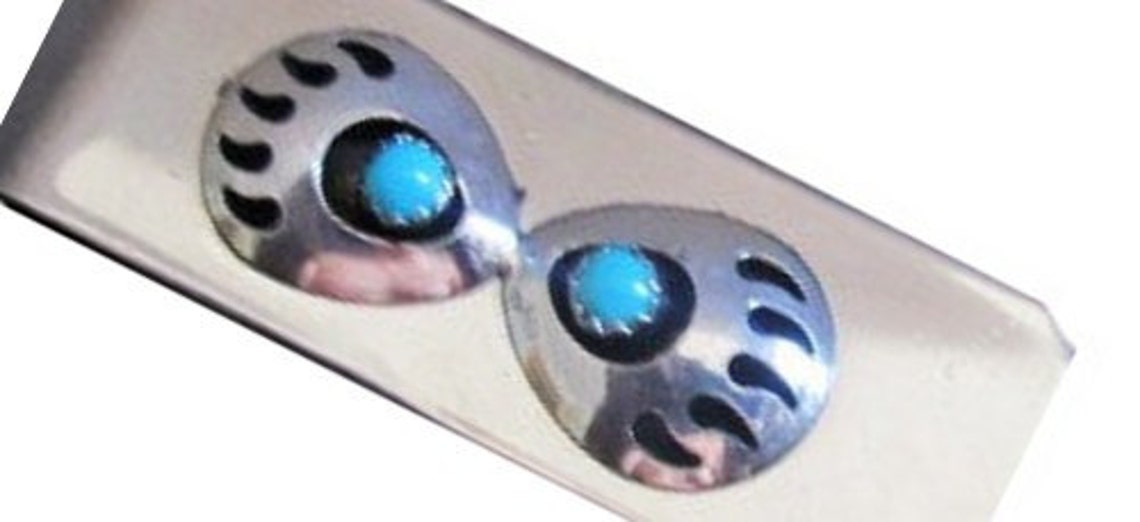 Native American Hand Crafted Money Clip With 2 Sterling Silver Bear ...