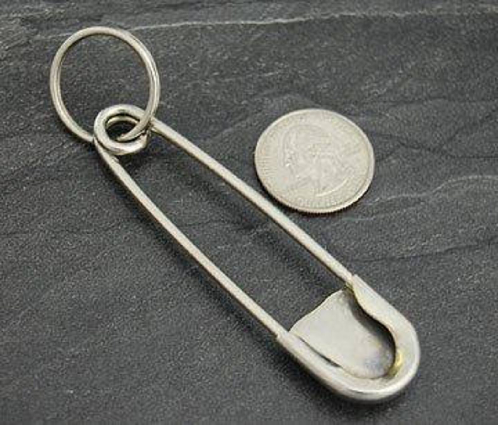 Huge Safety Pin Key Ring Hand Crafted Sterling Silver Big Bear Claw ...