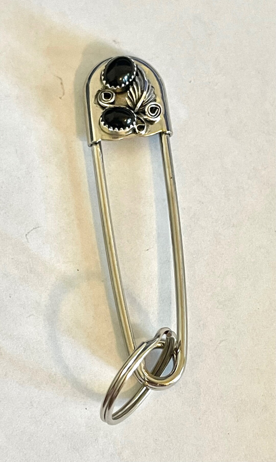 Black Onyx Stone Safety Pin/diaper Pin Pendant Keychain Key Ring ...