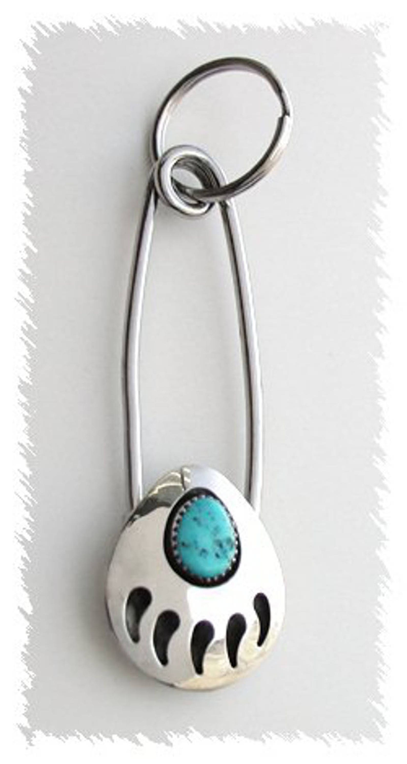 Huge Safety Pin Key Ring Hand Crafted Sterling Silver Big Bear Claw ...