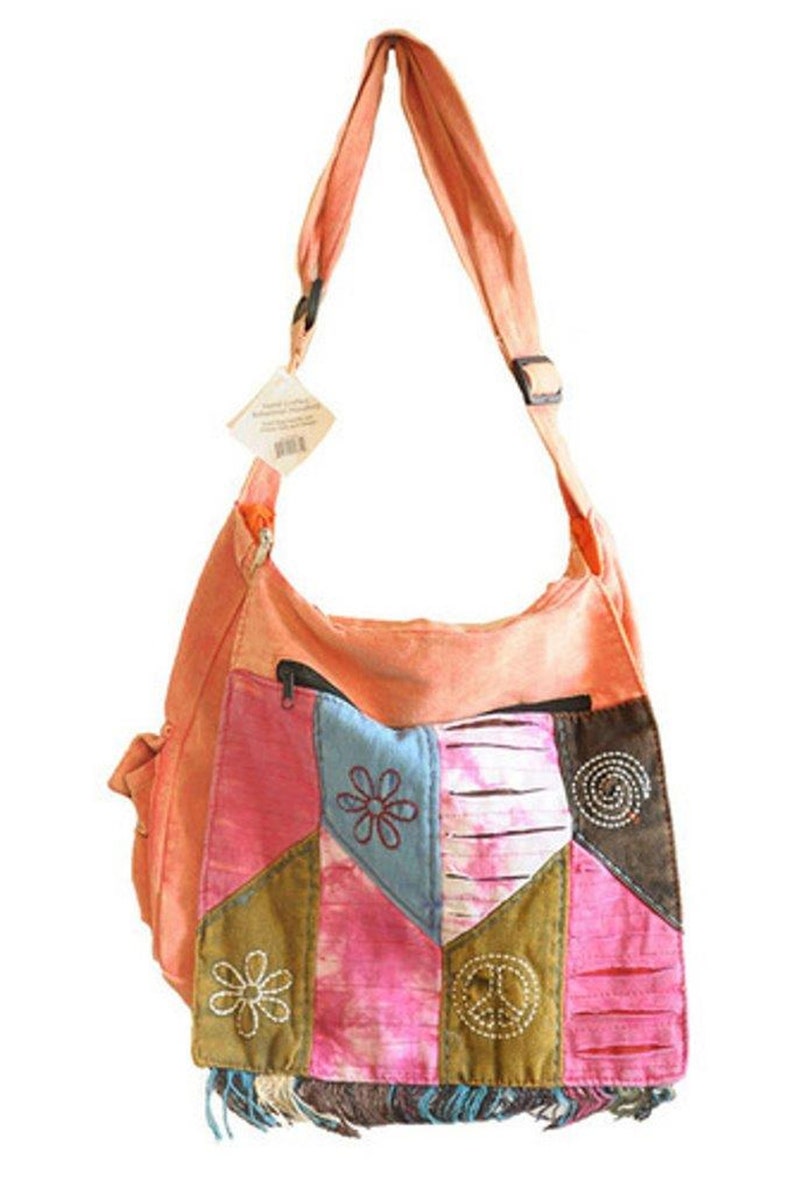 Fringe Cotton Summer Sling Bag Om Aum Peace Slit Cut Shoulder Cross ...
