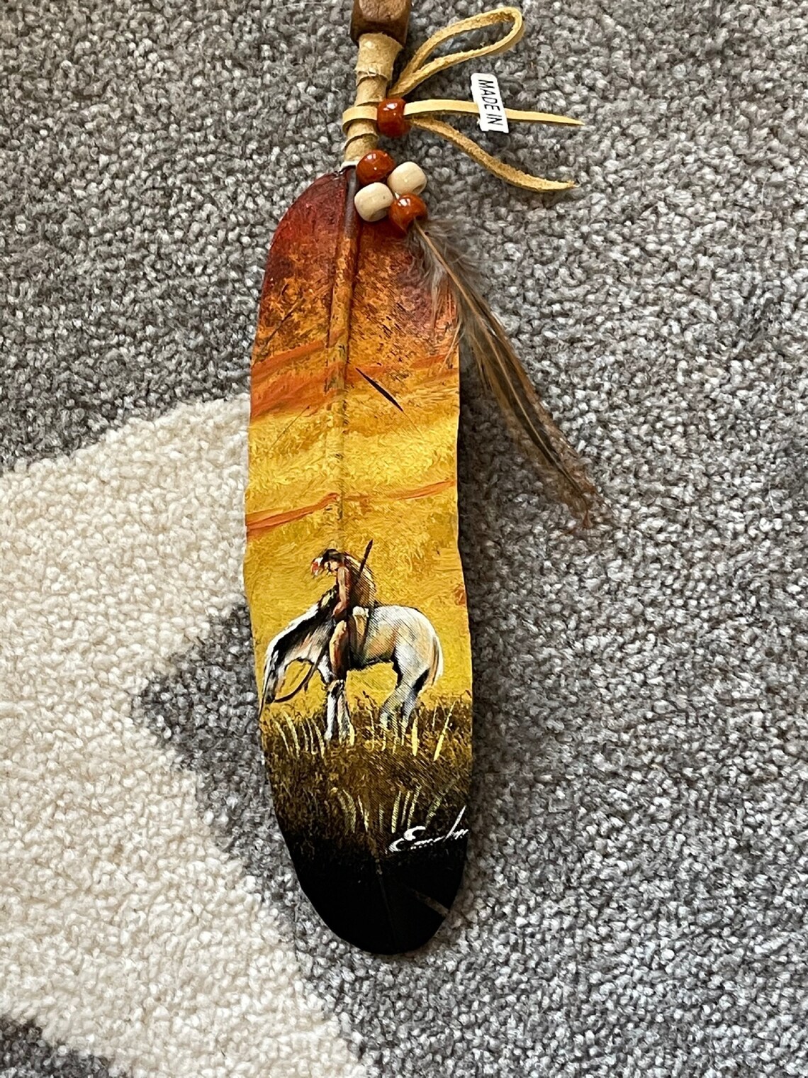 Hand Painted Large Feather End of Trail Indian Riding Horse | Etsy
