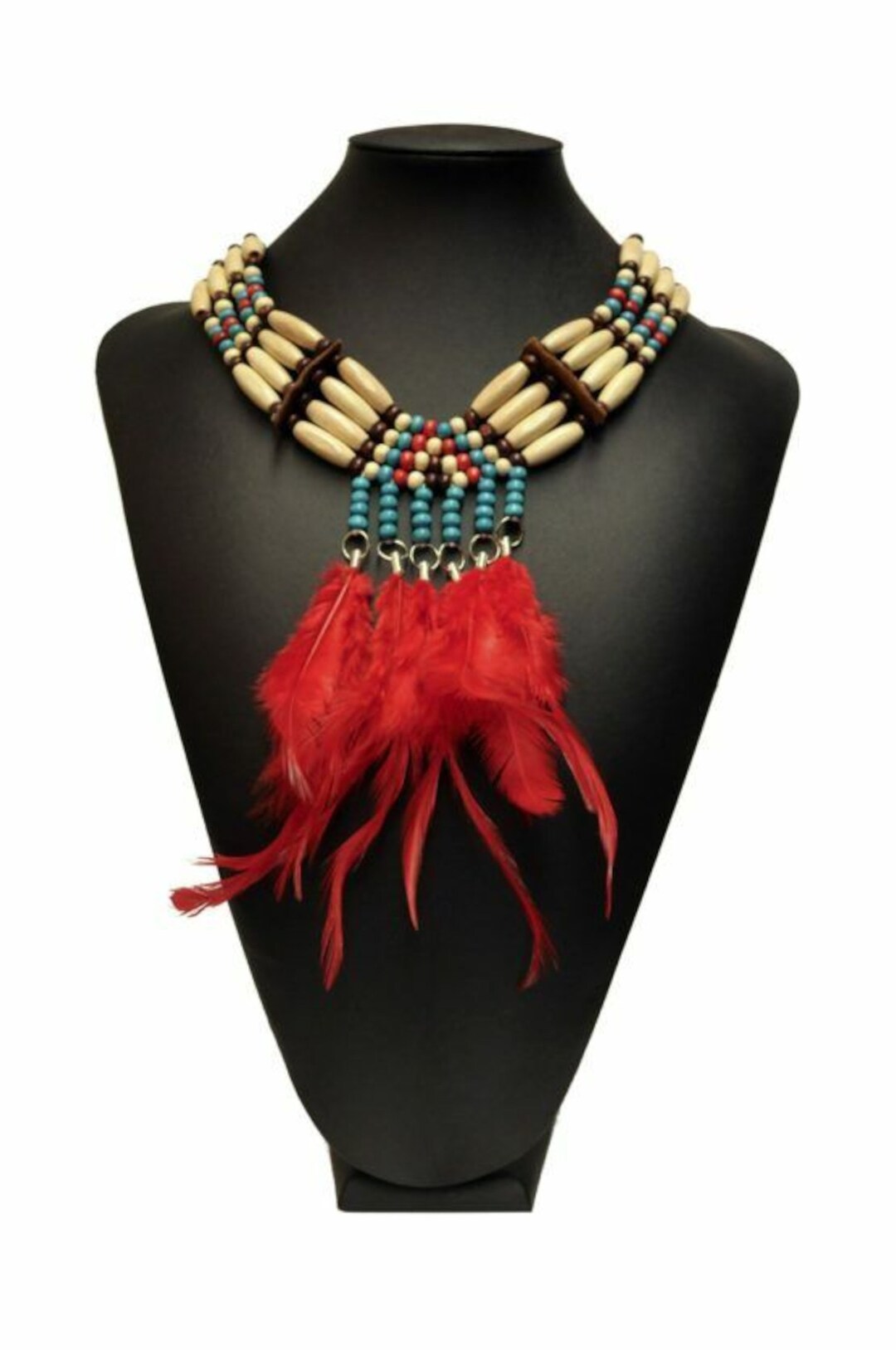 Vintage Bone Pipes Bead Necklace in Native American Style Indian Tribe ...