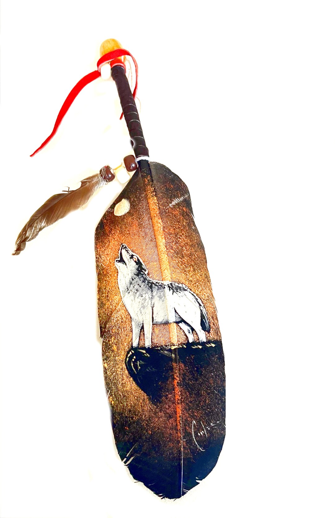 White Howling Wolf & Moon Painting on Brown Colored Large Turkey ...