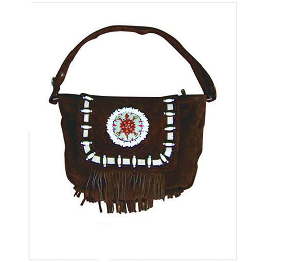 Fringe Leather Bag Native American Seed Bead Turtle B… - Gem