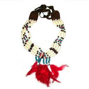 Vintage Bone Pipes Bead Necklace in Native American Style Indian Tribe ...