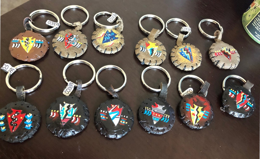 12 Leather Hand Crafted Key Chains With Metal Loop Native American ...