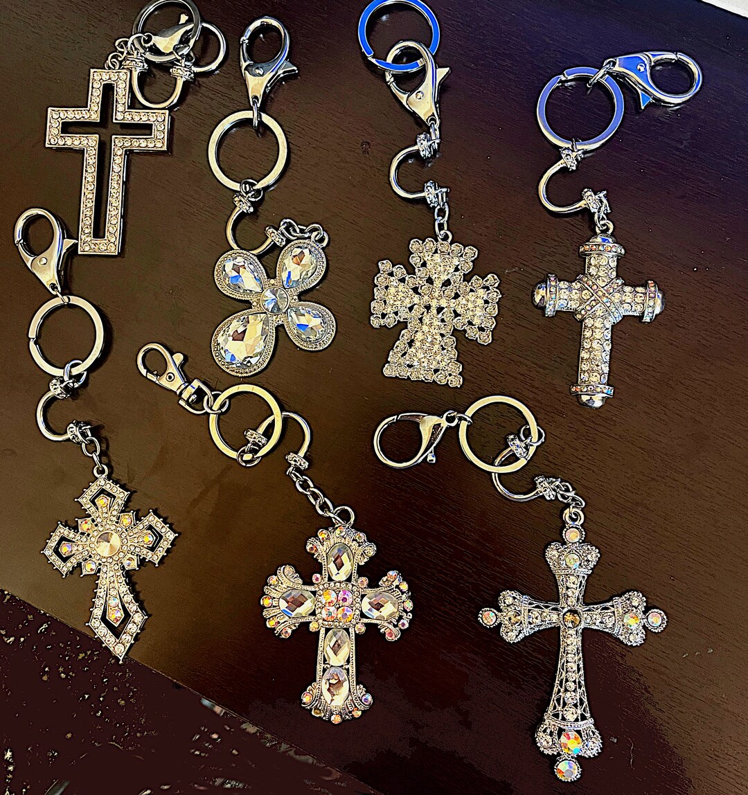 Crystal Rhinestones Crosses Religion Christian Pendant Key Chains Key ...
