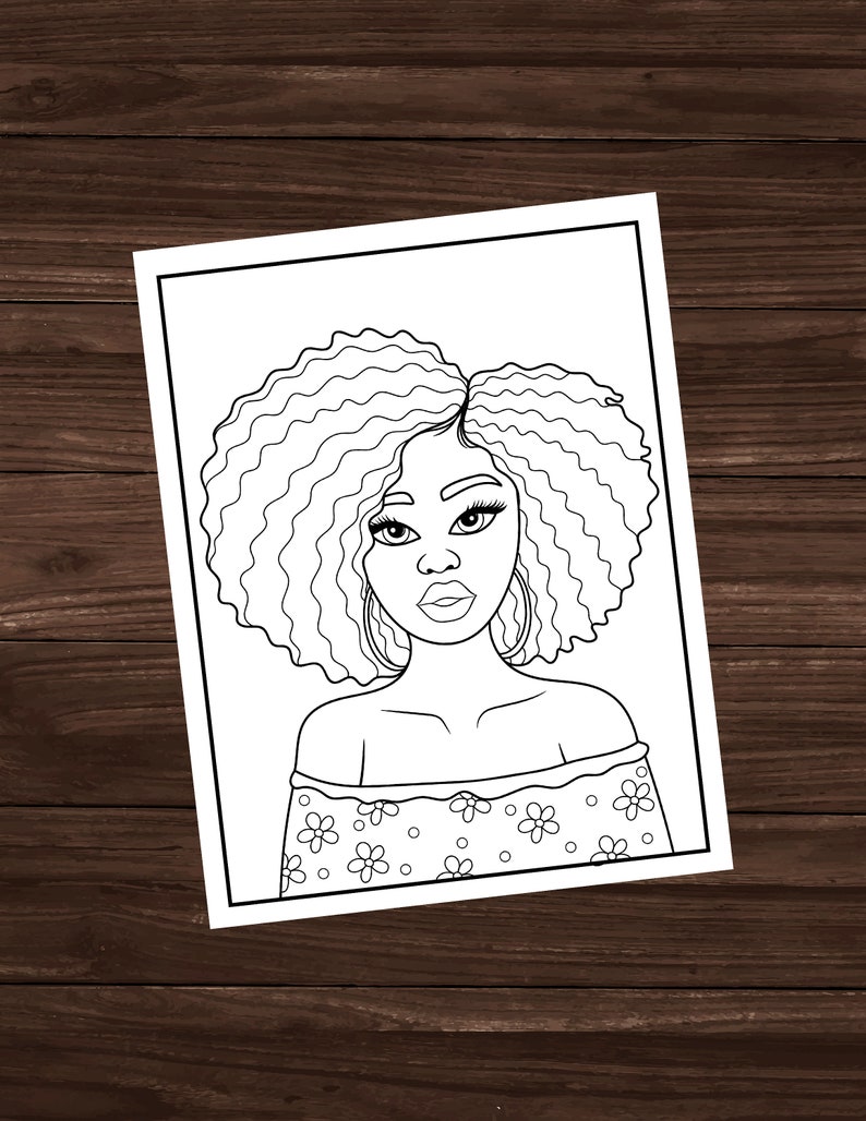 Black Girl Afro Coloring Page, Printable Coloring Page, All Ages ...