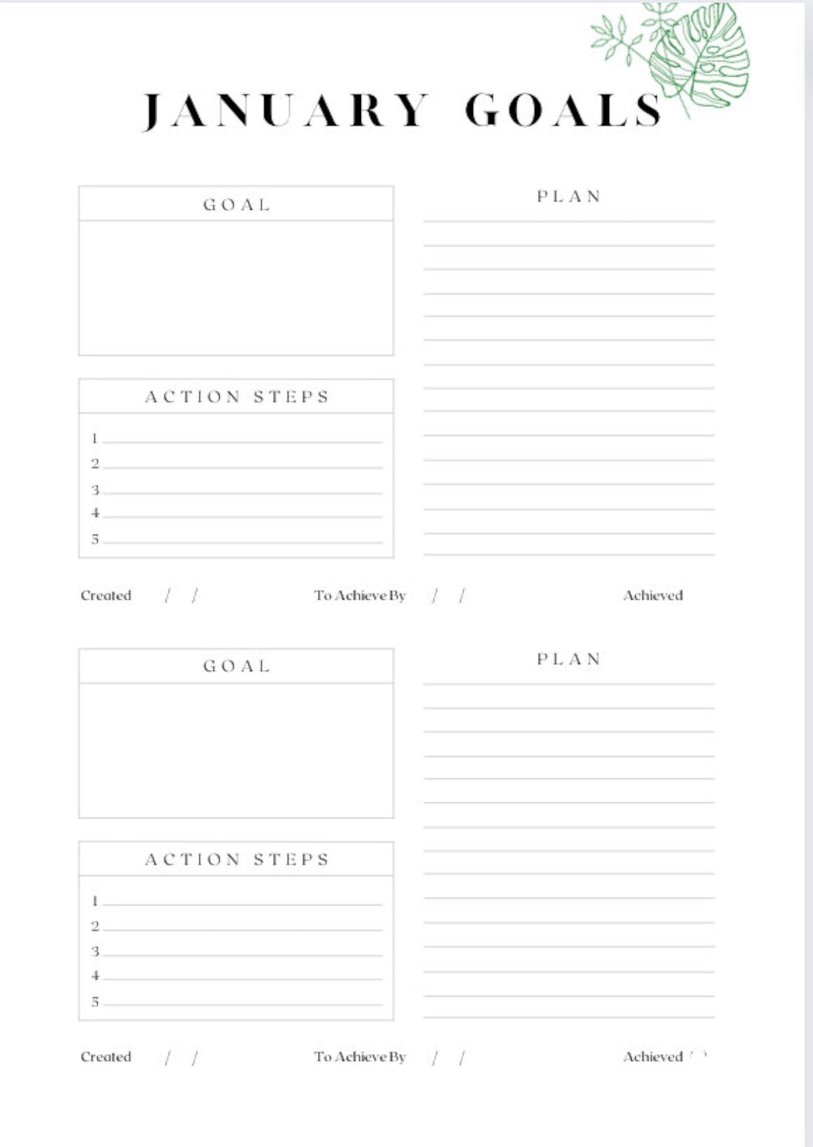 Monthly Goals Sheet, Printable Sheet, Goals Template, Goal Planner ...