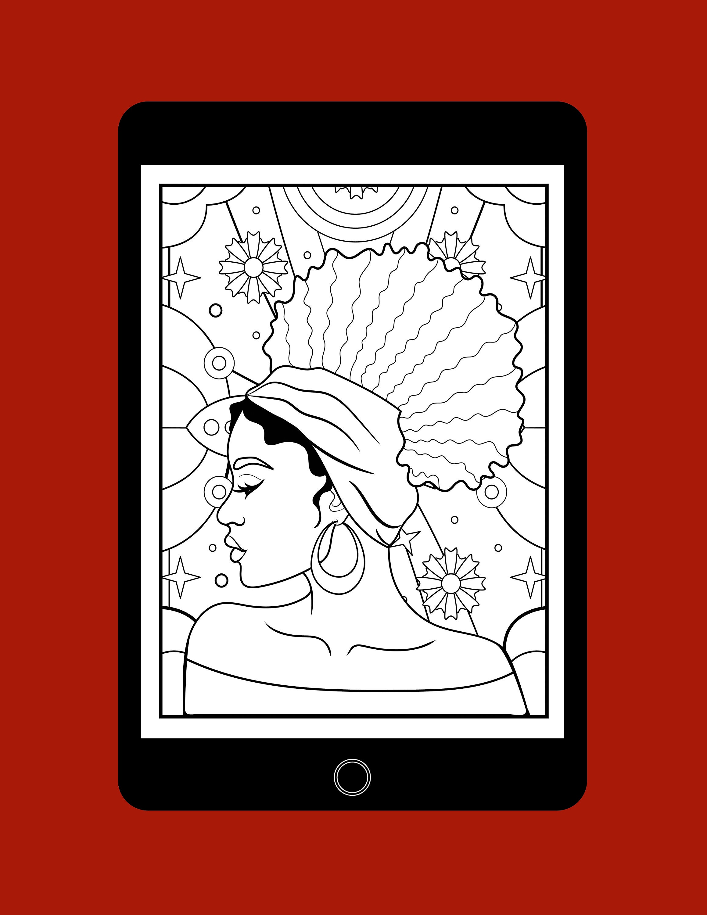 Black Woman Coloring Page, Side Profile, Printable Coloring Page, All ...