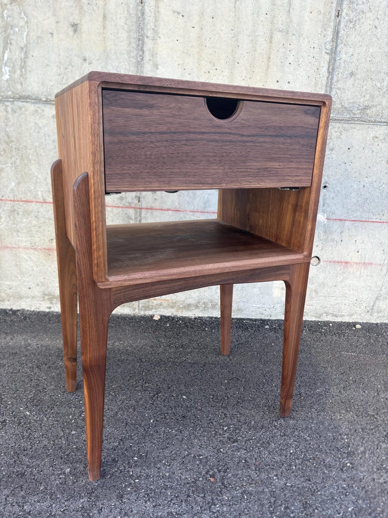 Solid Black Walnut Nightstand With Integrated Outlet - Etsy