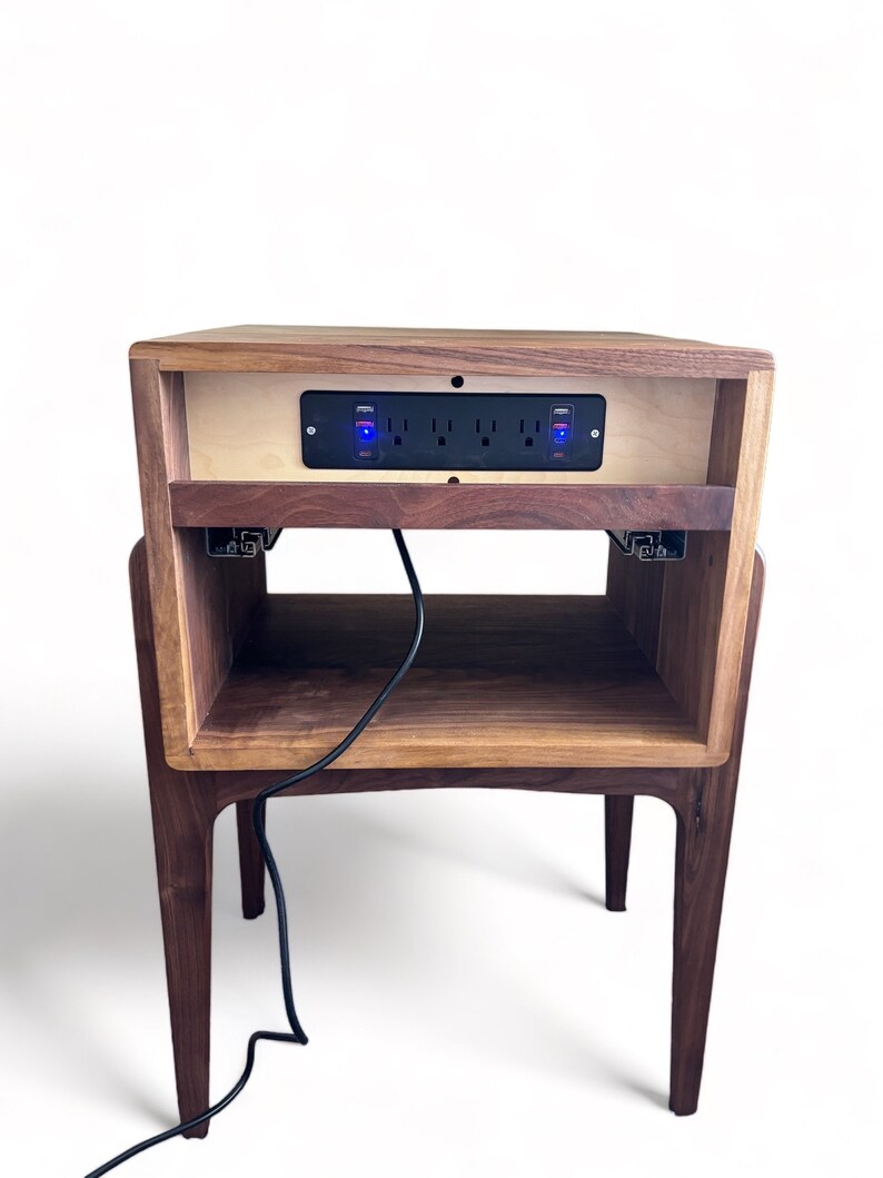 Mid Century Modern Solid Walnut Night Stand. With Integrated Power ...