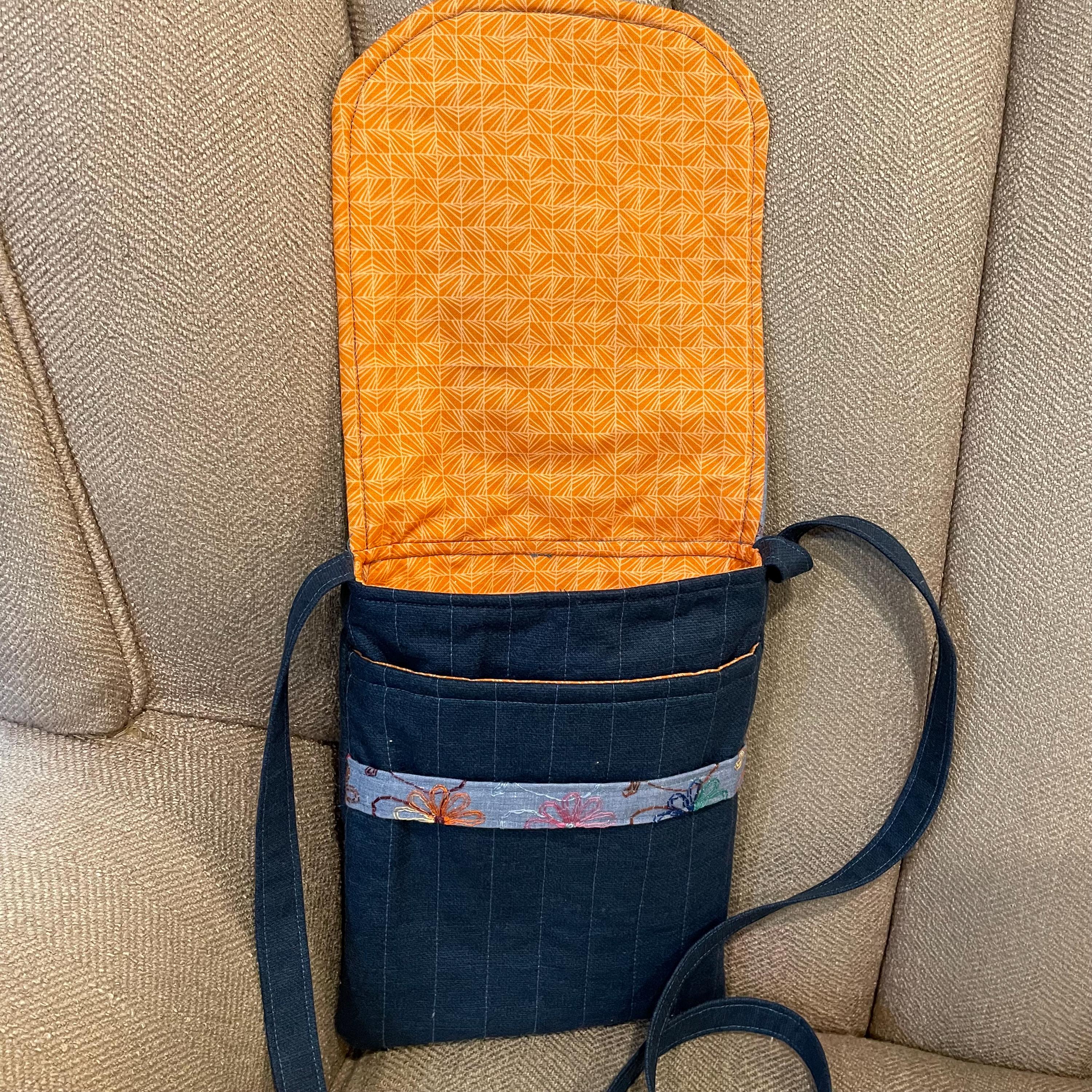 Crossbody Essentials Purse - Embroidered Flowers Blue Purse Compact ...