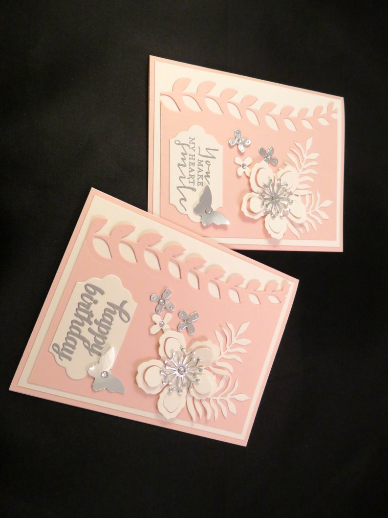 FLOWERS in PINK and SILVER HandStamped Greeting Card | Etsy