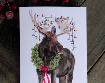 Moose christmas card | Etsy