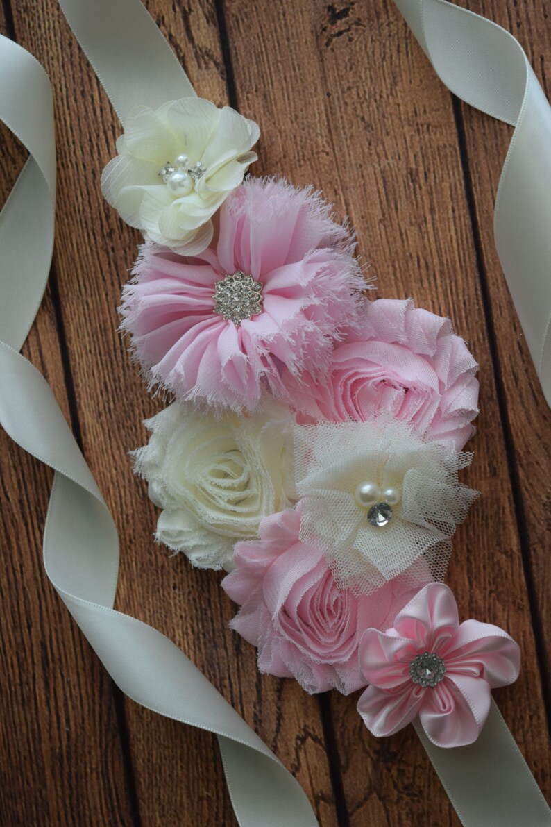 Flower Sash Light pink and Ivory Sash flower Belt | Etsy