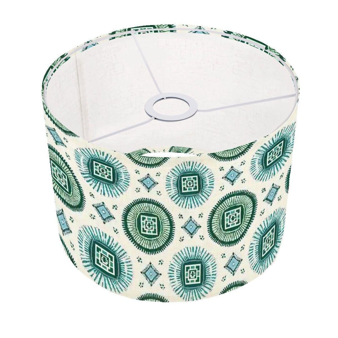 Green & Blue Art Deco Lamp Shade | Retro Geometric Drum Shade for Table ...