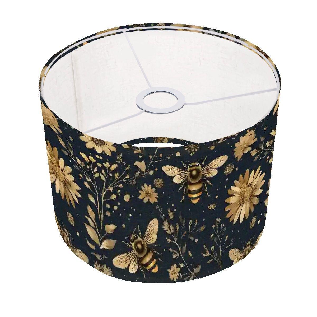 Black & Gold Floral Bee Lamp Shade | Elegant Nature-inspired Drum Shade ...