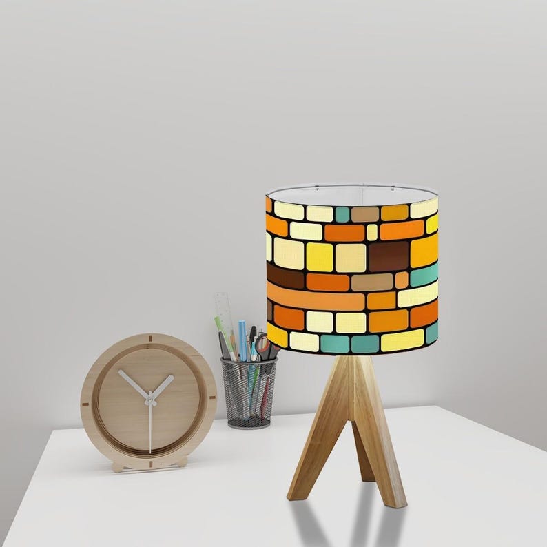 Retro Neutral Stained Glass-inspired Tripod Table Lamp – Mid-century ...