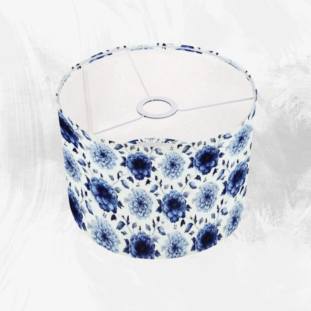 Ornate Blue Floral Lamp Shade, Elegant Chinoiserie, Vintage-inspired ...