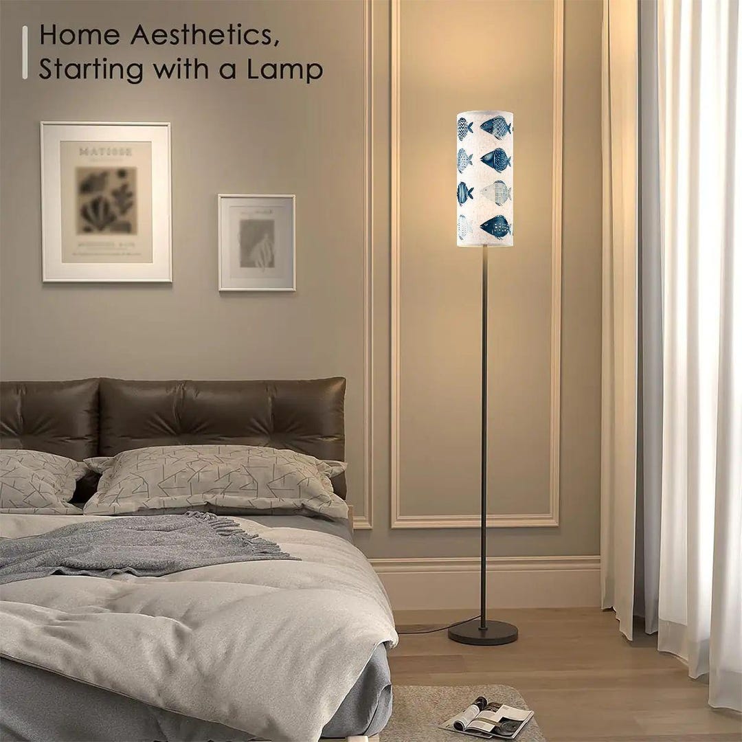 Blue Watercolor Fish Modern Standing Lamp | Coastal & Nautical-inspired ...