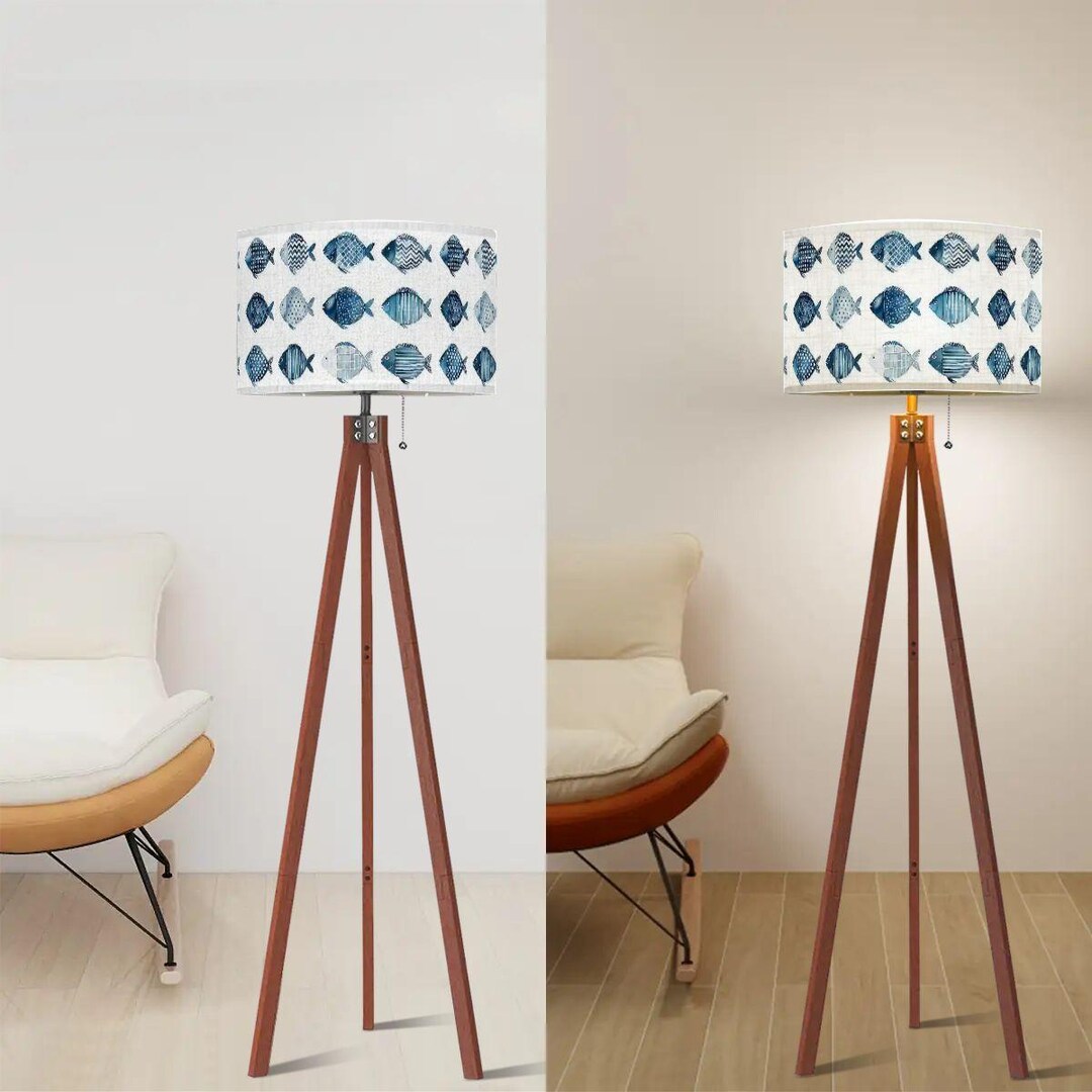 Blue Watercolor Fish Tripod Floor Lamp | Coastal & Nautical Art ...