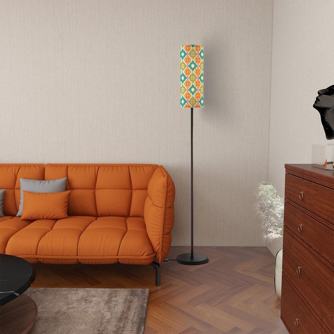 Art Deco Diamond Floor Lamp – Geometric Orange, Blue & Green Pattern ...